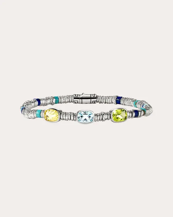 John Hardy Peridot & Blue Topaz Heishi Gem Bracelet - Silver