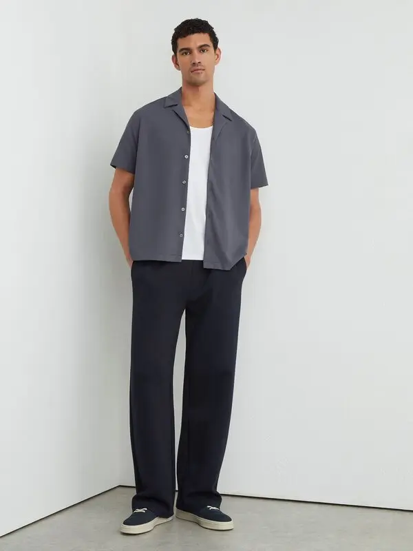 REISS River Stretch Textured Cuban-collar Shirt - Airforce Blue