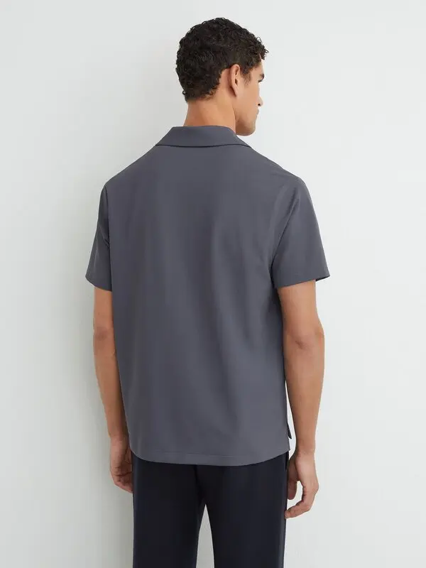 REISS River Stretch Textured Cuban-collar Shirt - Airforce Blue