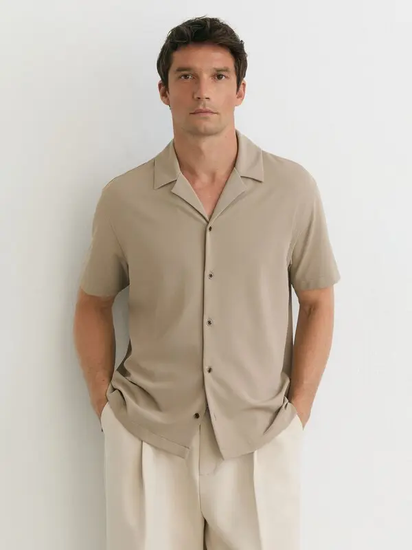 REISS River Textured Cuban-collar Short-sleeve Shirt
