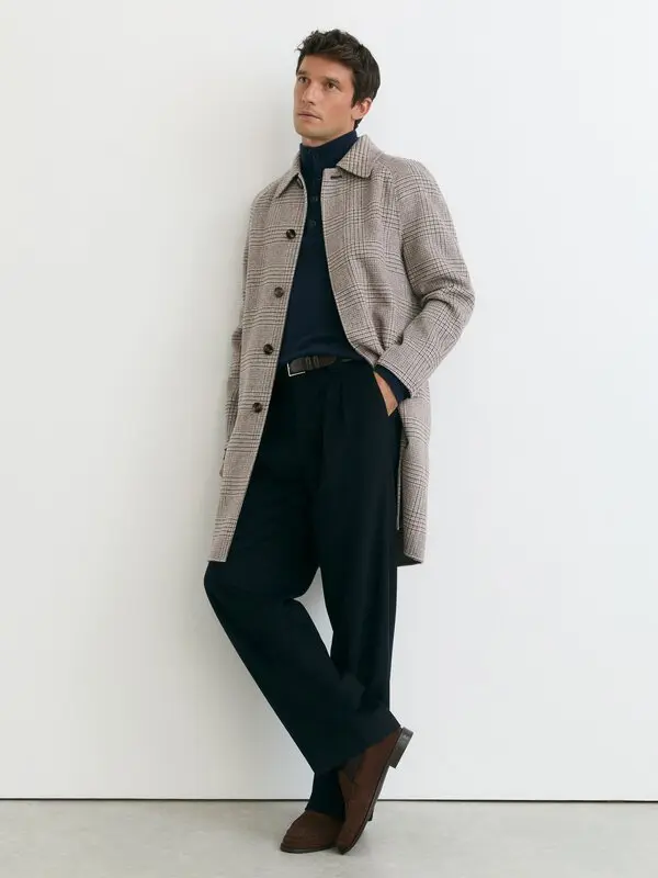 REISS Morpeth Wool-blend Check Single-breasted Overcoat