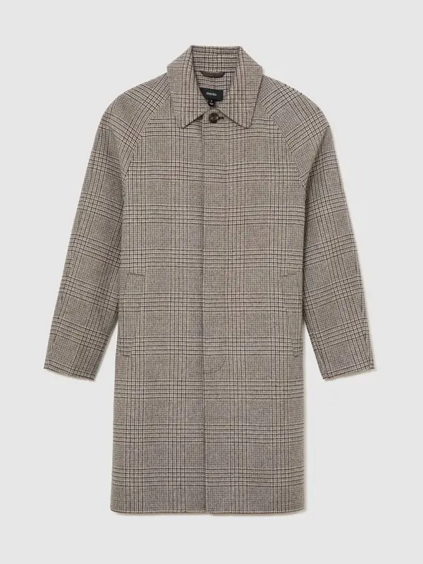 REISS Morpeth Wool-blend Check Single-breasted Overcoat
