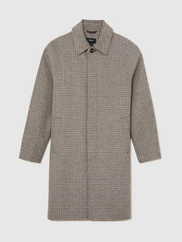 REISS Morpeth Wool-blend Check Single-breasted Overcoat - Stone Check