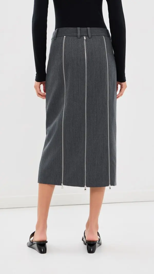 Tibi Gossamer Wool Melange Zip Midi Trouser Skirt