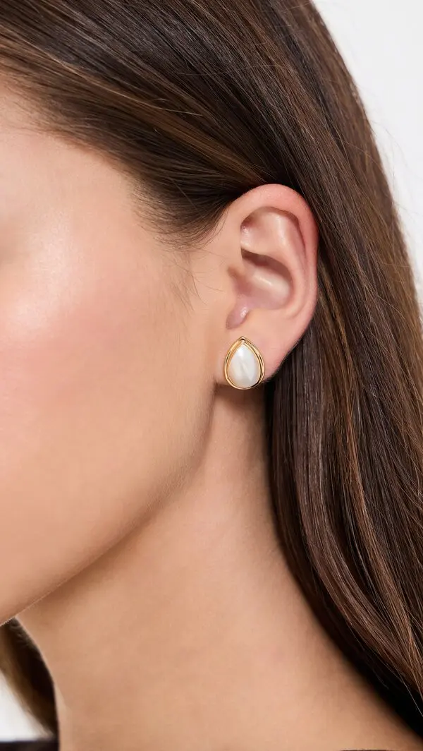 Shashi Pear Pearl Bezel Stud Earrings