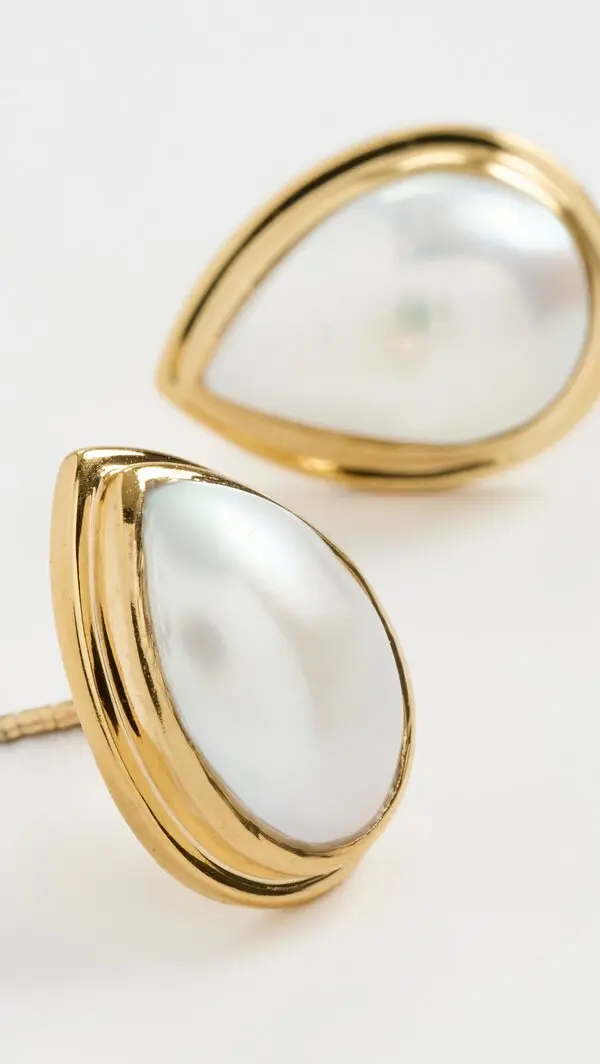 Shashi Pear Pearl Bezel Stud Earrings