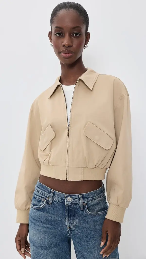 Good American The Twill Cropped Bomber Jacket