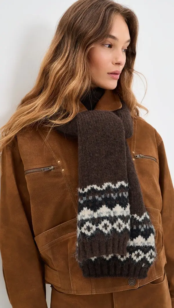 Hat Attack Fair Isle Knit Scarf - Chocolate Combo