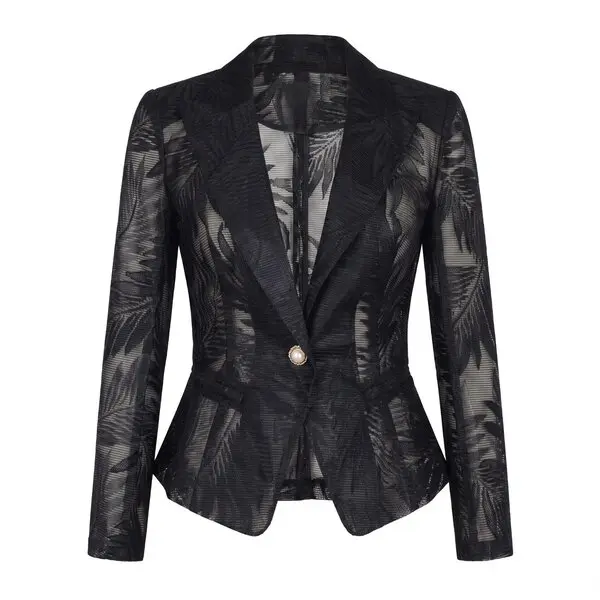 MODENAIRE Sheer Lace Sleeve Tailored Blazer