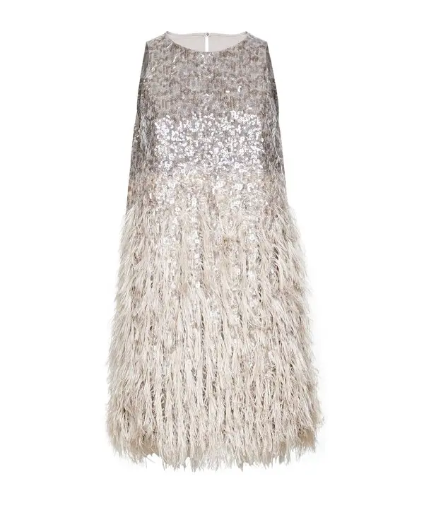 Brunello Cucinelli Dazzling Dégradé Mini Dress In Cotton And Silk Fil Coup - Nude