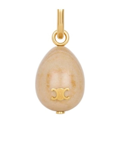 Celine Stone Egg Charm In Botticino And Brass With Gold Finish - Yellow