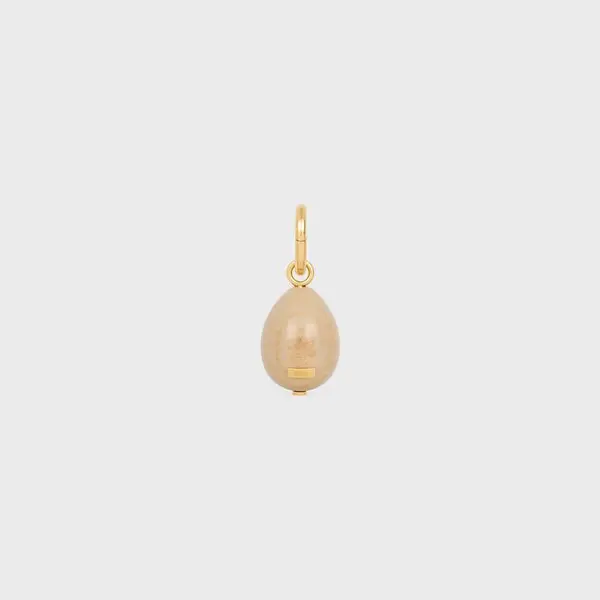 Celine Stone Egg Charm In Botticino And Brass With Gold Finish - Yellow