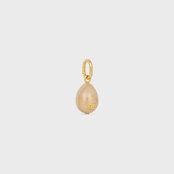 Celine Stone Egg Charm In Botticino And Brass With Gold Finish - Yellow