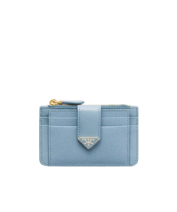Prada Saffiano And Smooth Leather Card Holder - Celestial Blue