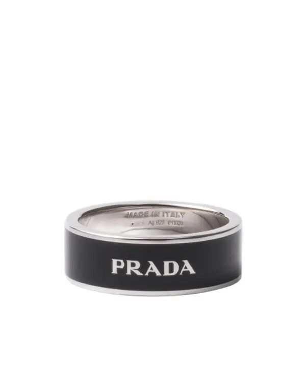 Prada Enameled Silver Ring - Black