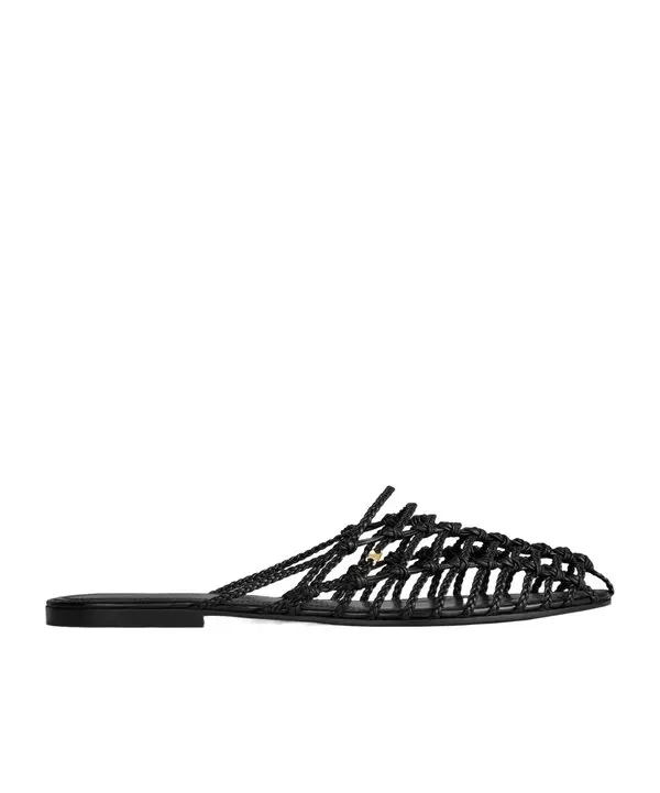 Celine Scoobie Braided Mule In Goatskin - Black