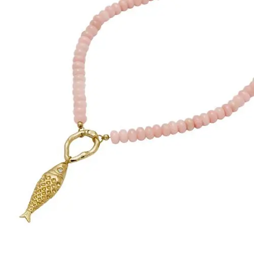 KATIE DEAN JEWELRY Opal Fish Pendant Necklace - Blush/pink
