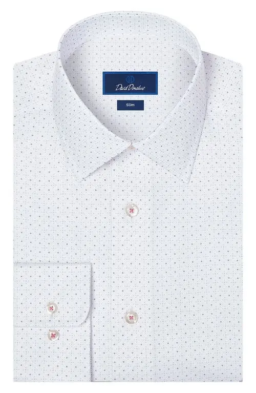 David Donahue Slim Fit Stretch Micro Neat Print Dress Shirt - White/purple