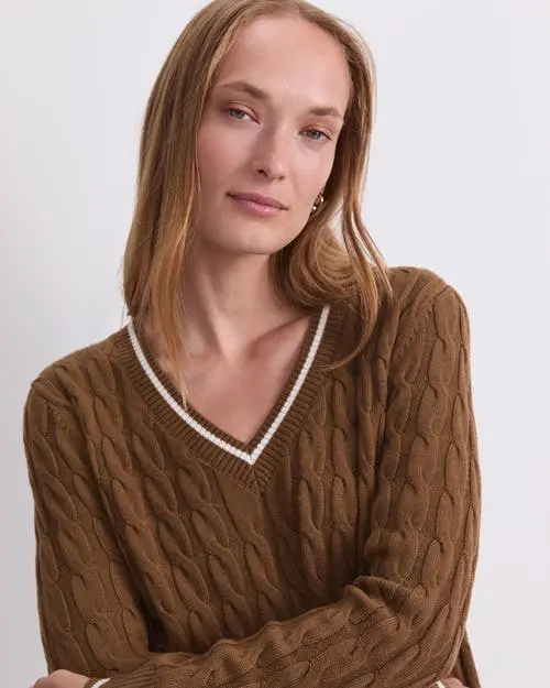 SPORTSCRAFT Merino Cable V-neck Sweater