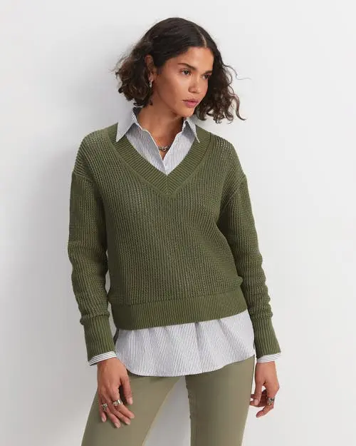 SPORTSCRAFT Cotton Crochet V-neck Knitted Jumper