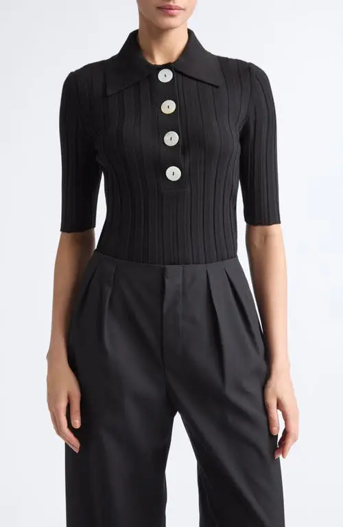 NACKIYE Sugarman Virgin Wool Rib Polo - Noir