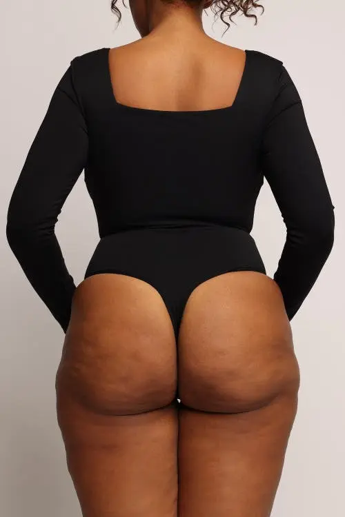 POPILUSH Shapewear Contour Long Sleeve Square Neck Bodysuit - Jet