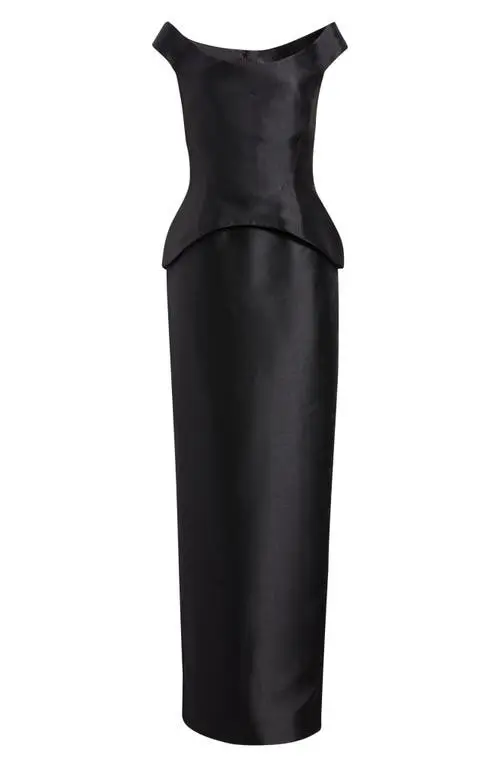 Solace London Pieta Cap Sleeve Peplum Gown - Black