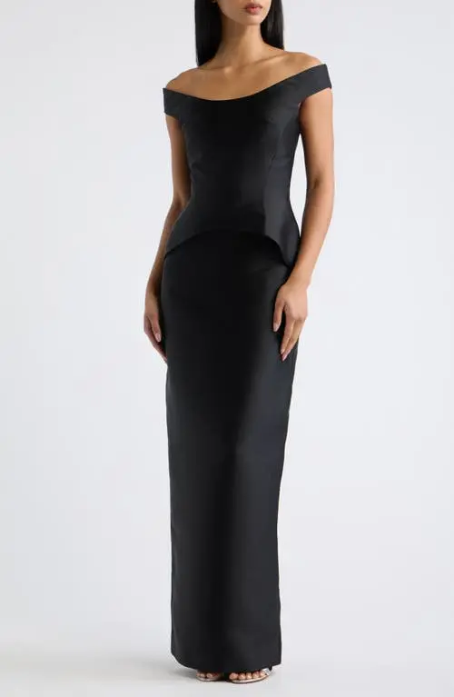 Solace London Pieta Cap Sleeve Peplum Gown - Black