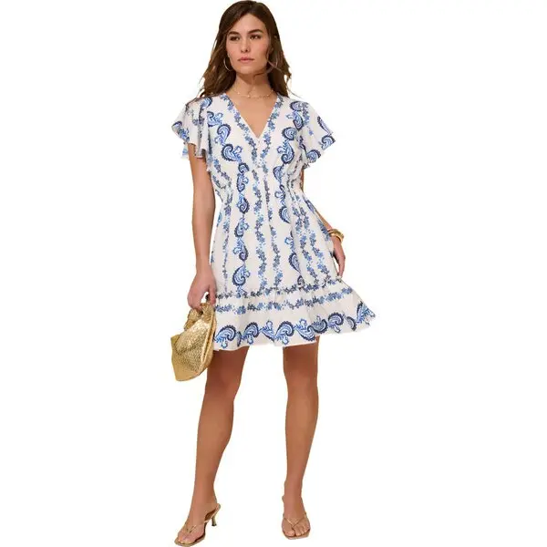 Roaman's Printed V-neck Ruffle Sleeve Mini Dress