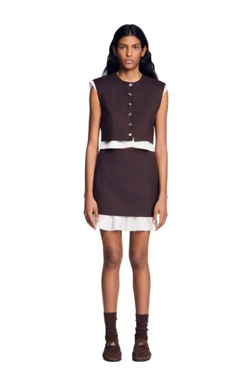 Sandro Short 2-in-1 Wool Skirt - Espresso