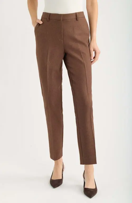 TAHARI ASL Classic Herringbone Pants - Walnut