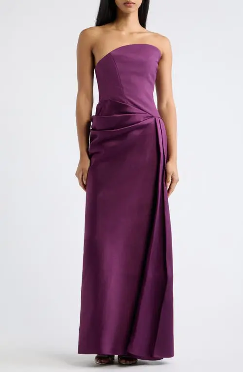 Solace London Seri Strapless A-line Gown - Damson