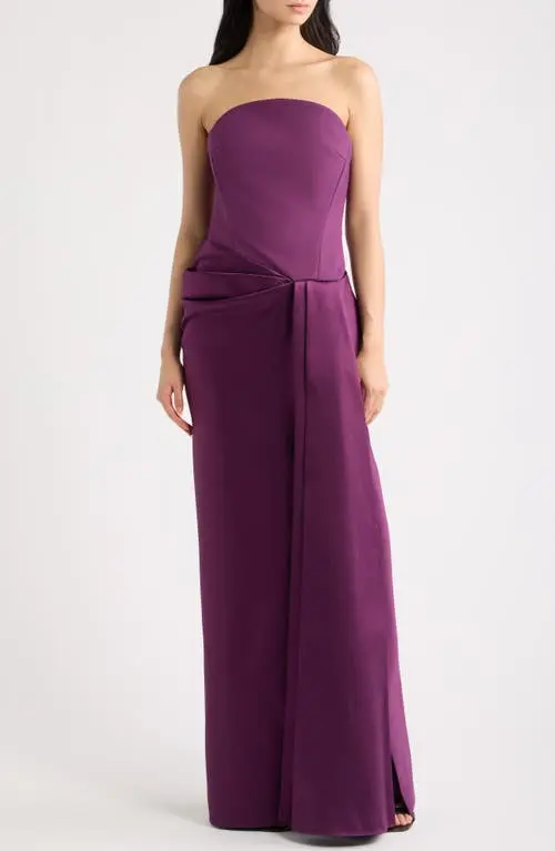 Solace London Seri Strapless A-line Gown - Damson