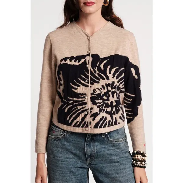 FRANCES VALENTINE Darling Cardigan Carefree Chrysanthemum - Camel/navy
