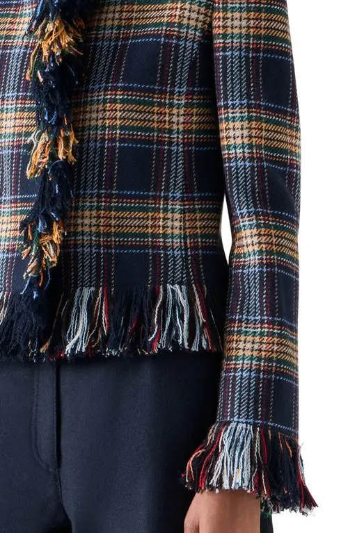 Akris Plaid Tweed Fringe Jacket