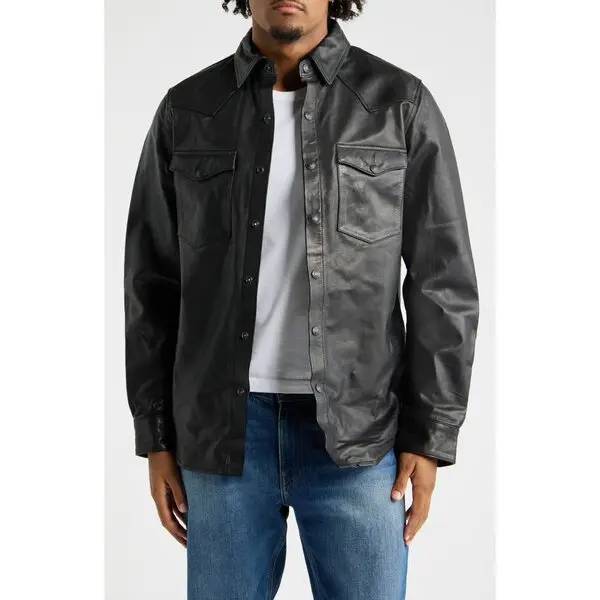 SCHOTT Western Leather Shirt Jacket - Black
