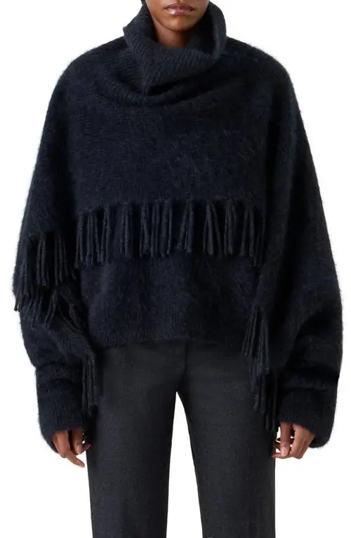 Akris Cashmere Fringe Cowl Neck Sweater