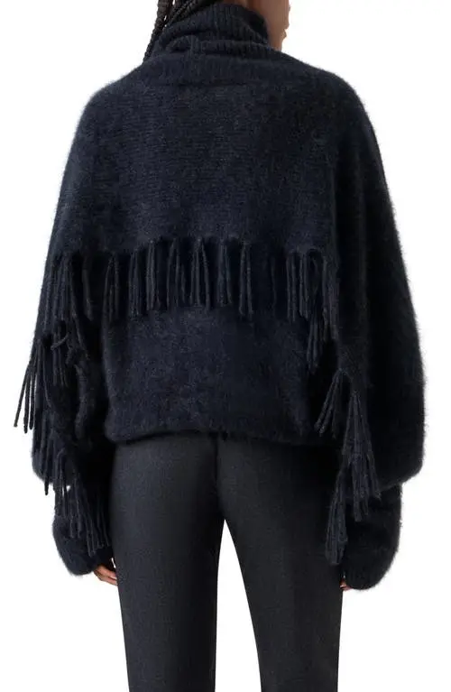 Akris Cashmere Fringe Cowl Neck Sweater