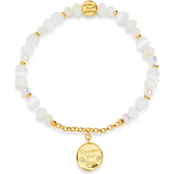 LITTLE WORDS PROJECT Prioritize Your Peace Beaded Stretch Charm Bracelet - Gold