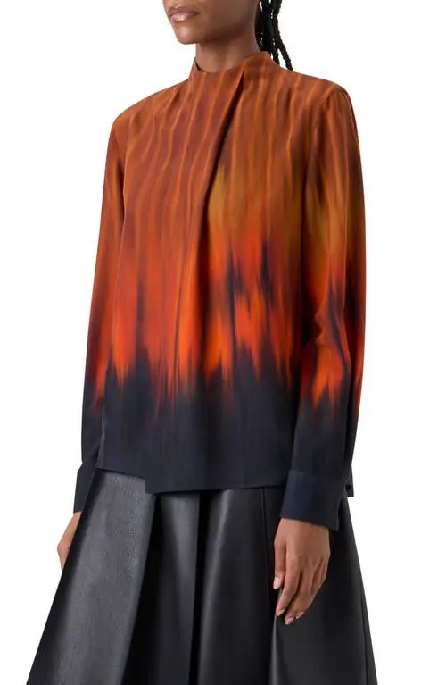 Akris Fuego Print Silk Crepe Top