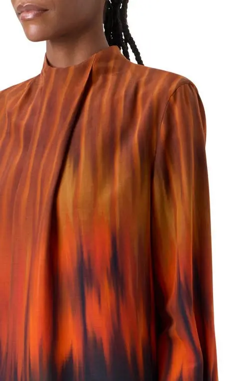 Akris Fuego Print Silk Crepe Top