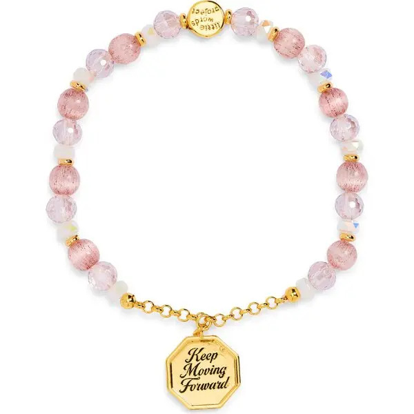 LITTLE WORDS PROJECT Keep Moving Forward Beaded Stretch Charm Bracelet - Gold