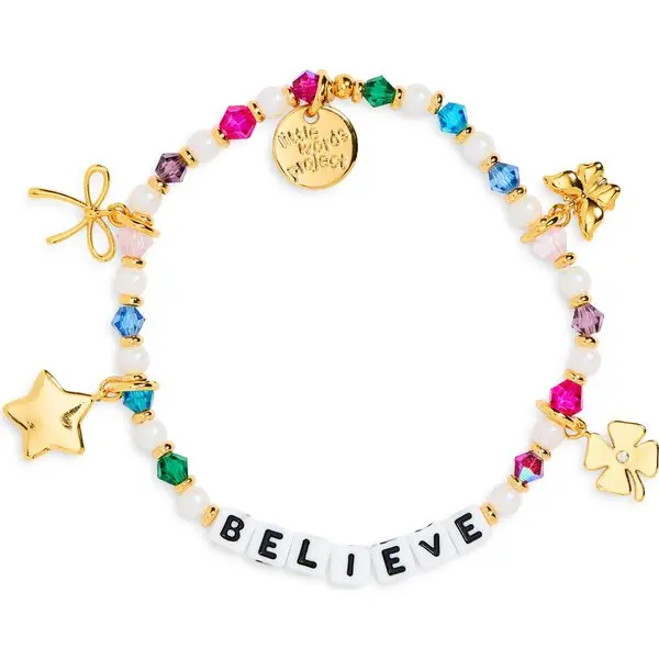 LITTLE WORDS PROJECT Believe Beaded Stretch Charm Bracelet - White