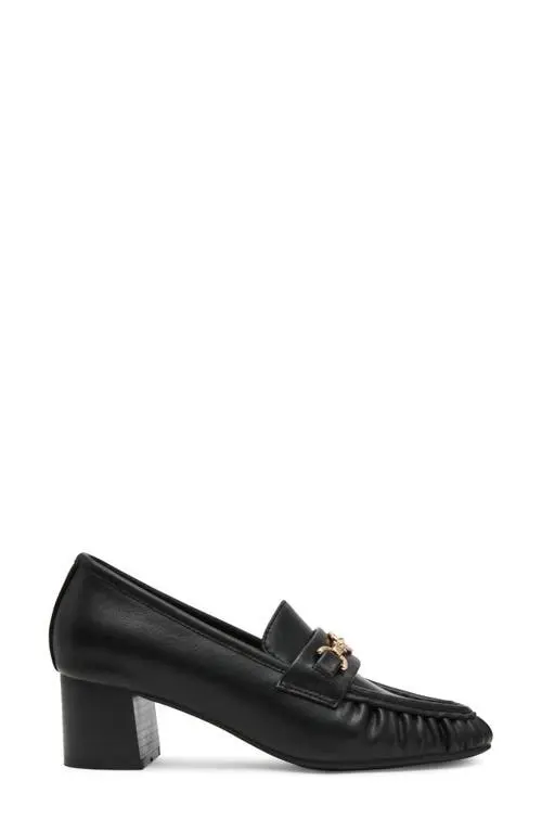 Anne Klein Akkarin Faux Leather Loafer Pump - Black Smooth