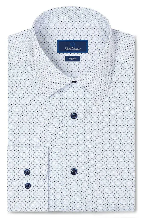 David Donahue Trim Fit Printed Cotton Shirt - White/navy