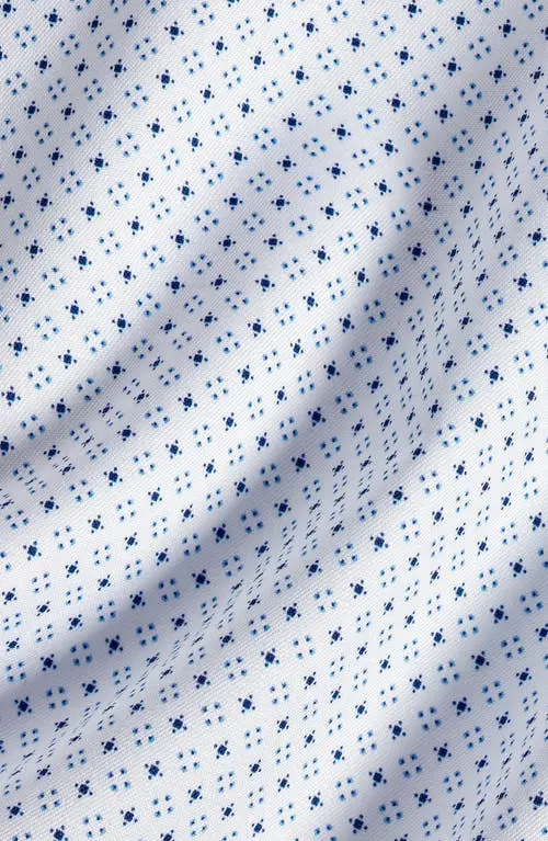 David Donahue Trim Fit Printed Cotton Shirt - White/navy
