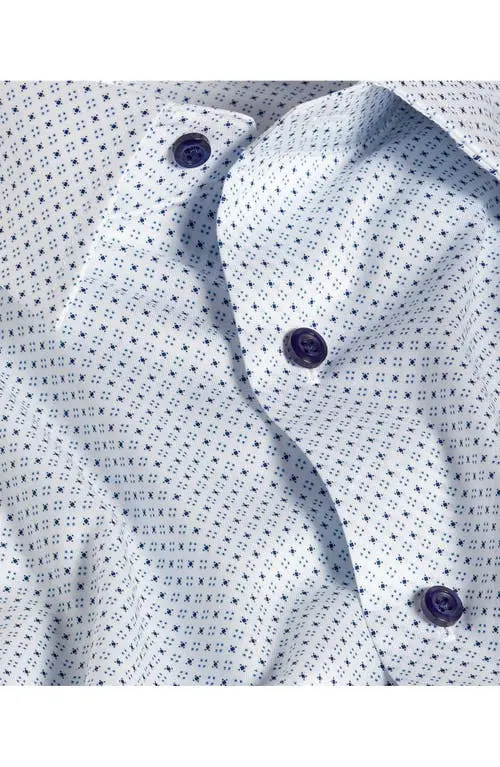 David Donahue Trim Fit Printed Cotton Shirt - White/navy