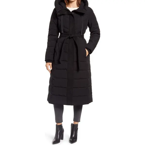Ellen Tracy Belted Hooded Quilted Coat