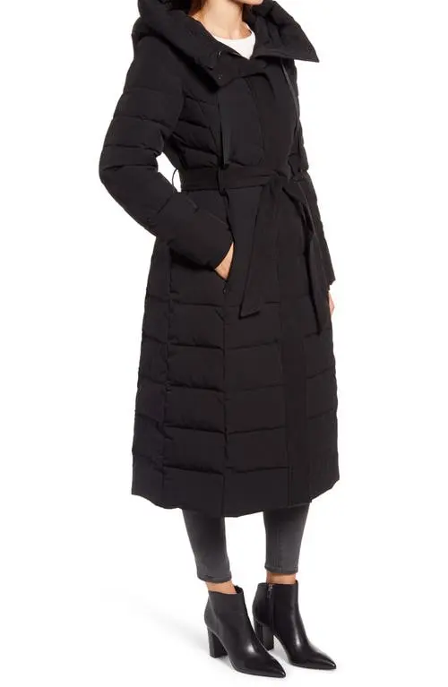 Ellen Tracy Belted Hooded Quilted Coat