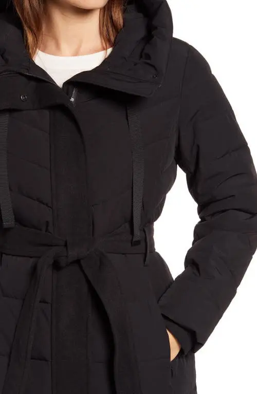 Ellen Tracy Belted Hooded Quilted Coat